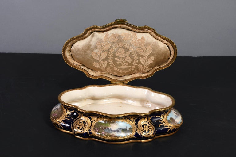 Sevres Gilded Dark Cobalt Blue Porcelain Casket Box at 1stDibs