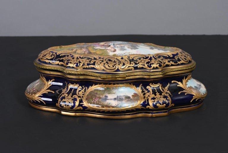 Sevres Gilded Dark Cobalt Blue Porcelain Casket Box at 1stDibs