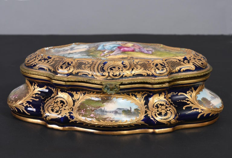 Sevres Gilded Dark Cobalt Blue Porcelain Casket Box at 1stDibs