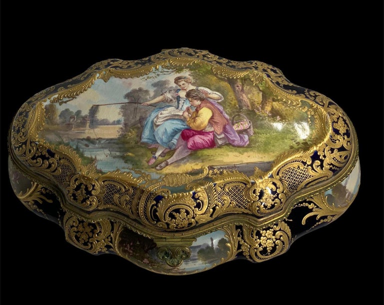 Sevres Gilded Dark Cobalt Blue Porcelain Casket Box at 1stDibs