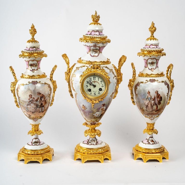 Sèvres Porcelain Mantel Set, 19th Century For Sale at 1stDibs