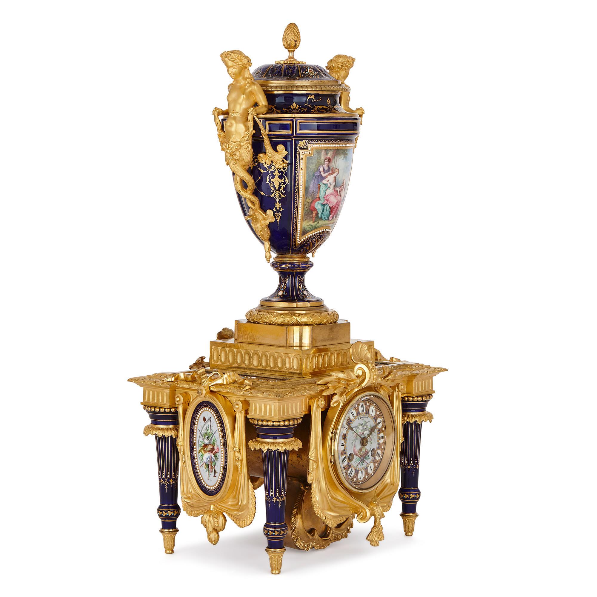 Sèvres Style Gilt Bronze-Mounted Porcelain Clock Set by Sévin and ...