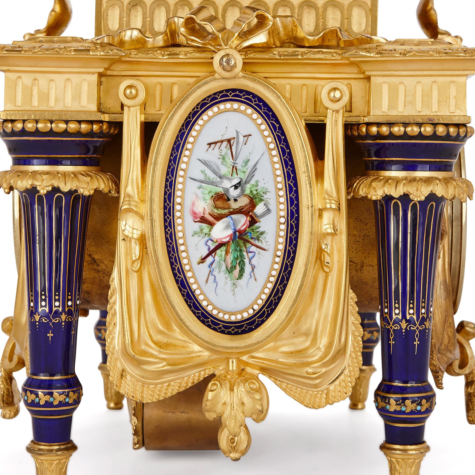 Sèvres Style Gilt Bronze-Mounted Porcelain Clock Set by Sévin and ...