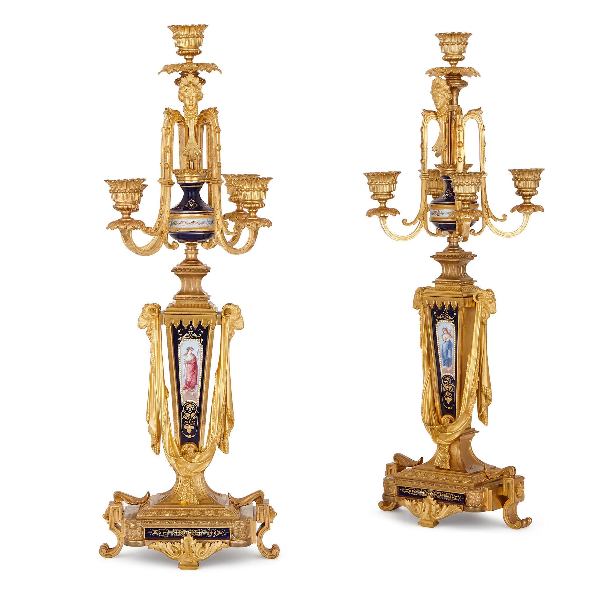 Sèvres Style Gilt Bronze-Mounted Porcelain Clock Set by Sévin and ...