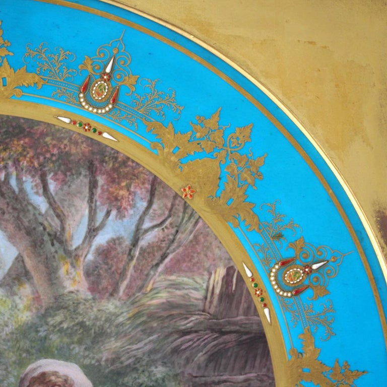 Sevres Style Porcelain Jewelled Plaque For Sale at 1stDibs