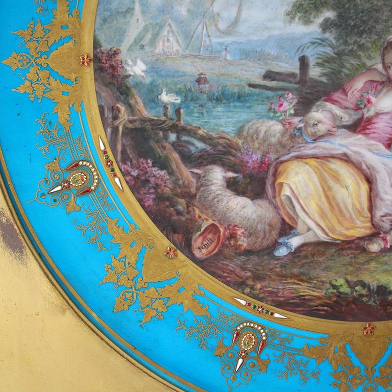 Sevres Style Porcelain Jewelled Plaque For Sale at 1stDibs