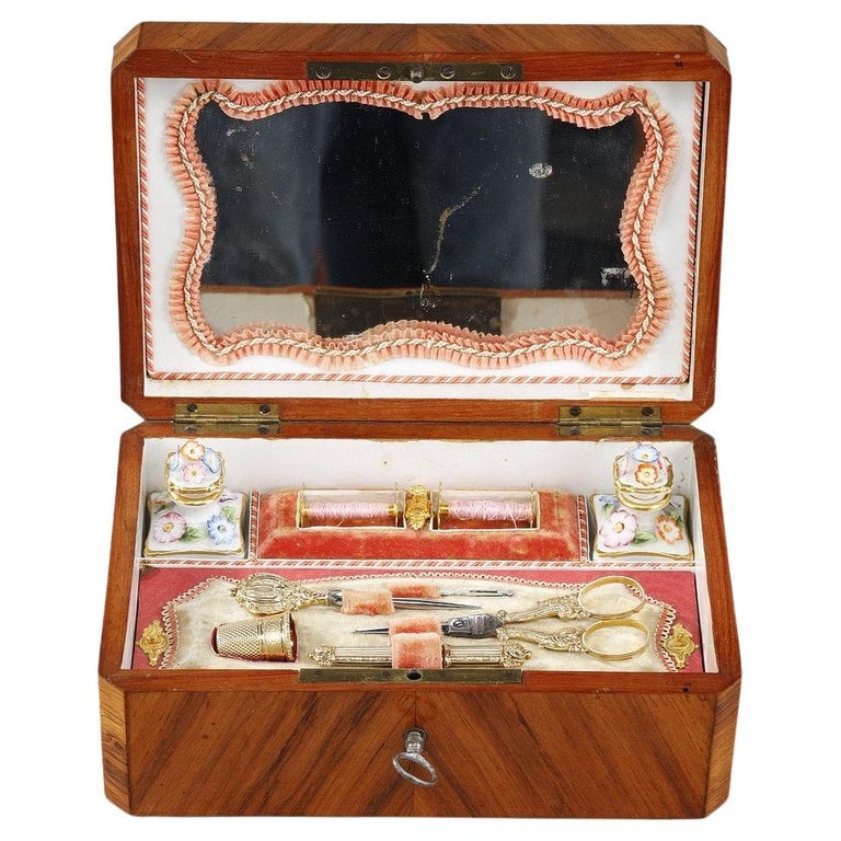 Sewing Box in Rosewood Veneer, Gold and Silver, Restoration Period For ...