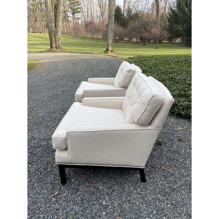 Sexy Pair of White Club Chairs with Ebonized Legs at 1stDibs