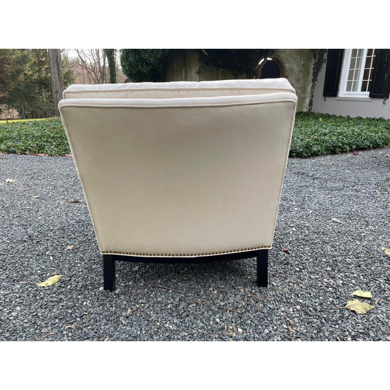 Sexy Pair of White Club Chairs with Ebonized Legs For Sale at 1stDibs