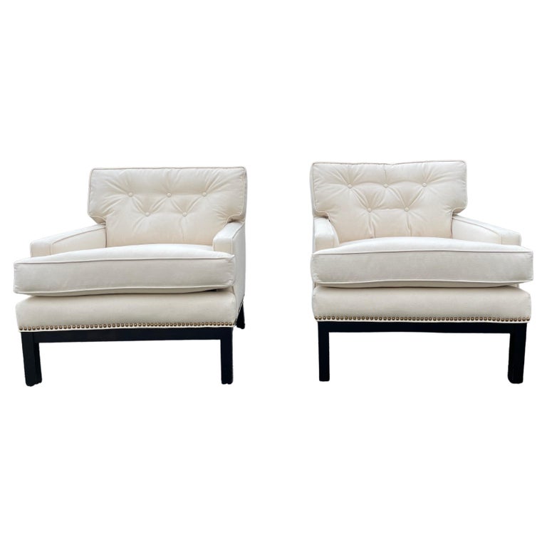 Sexy Pair of White Club Chairs with Ebonized Legs at 1stDibs