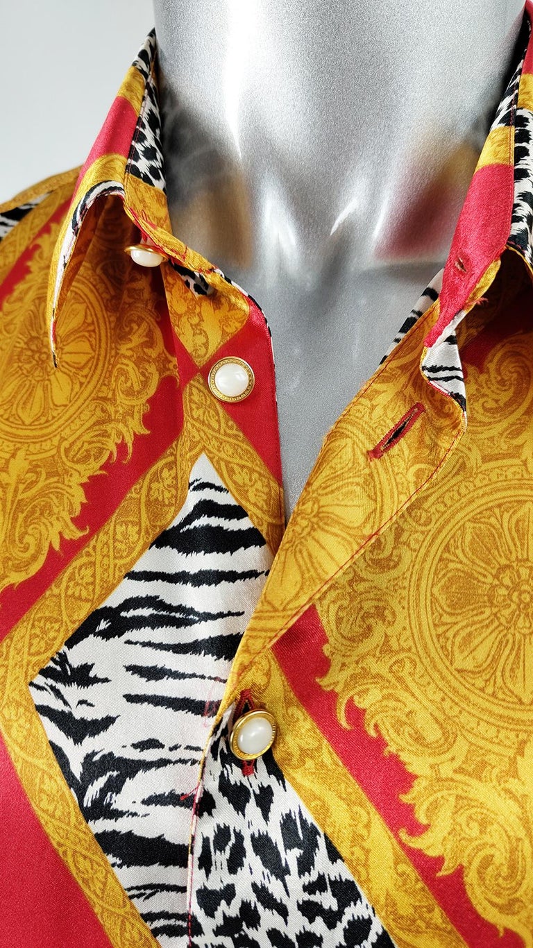 Sfarzo Milano Vintage 80s Mens Rock n Roll Animal Print Satin Shirt ...