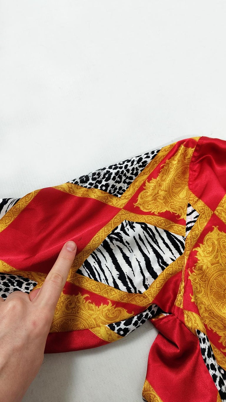 Sfarzo Milano Vintage 80s Mens Rock n Roll Animal Print Satin Shirt ...