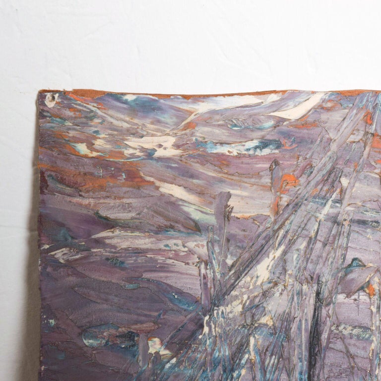 1970s Sgraffito Art Abstract Boats Oil Canvas Mid-Century Modern For ...