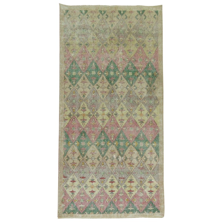 Shabby Chic 20th Century Turkish Runner with Pink and Green Accent ...