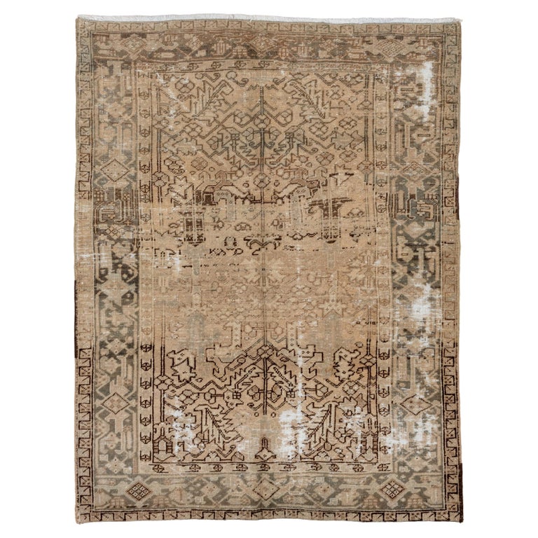 Shabby Chic Antique Persian Heriz Rug, Neutral Palette, Grey and Green ...