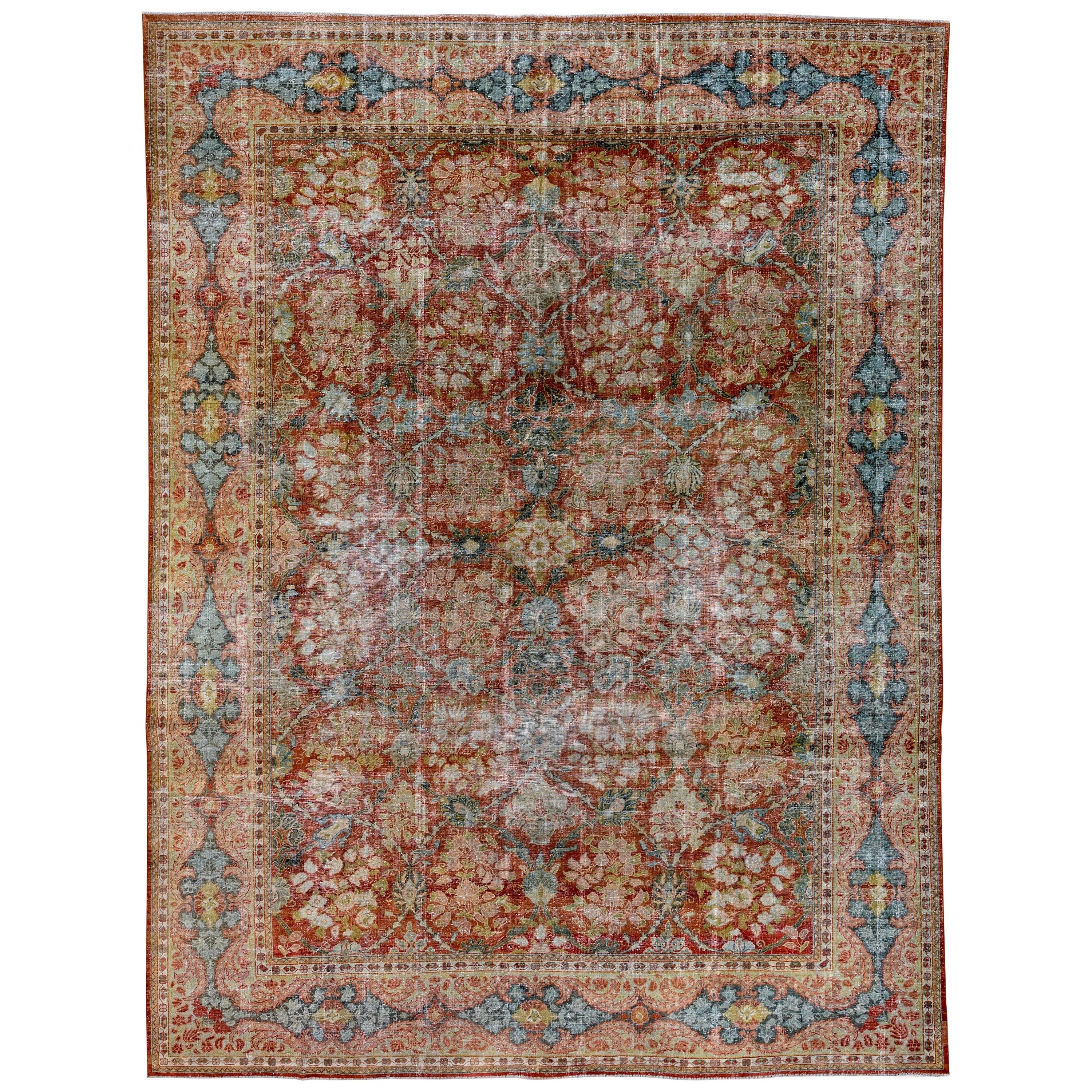 Antique Shabby Chic Red Mahal Wool Rug For Sale at 1stDibs