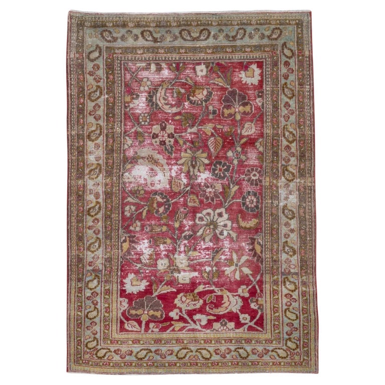 Shabby Chic Persian Khorassan Rug, Raspberry Field, Seafoam and Olive ...