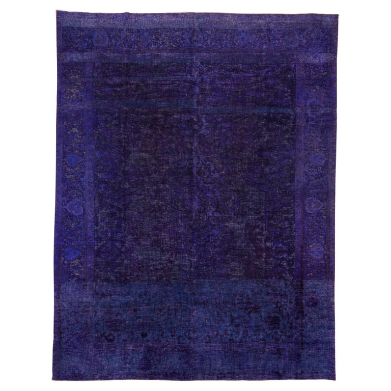 Shabby Chic Purple Hand Knotted Overdyed Rug For Sale at 1stDibs