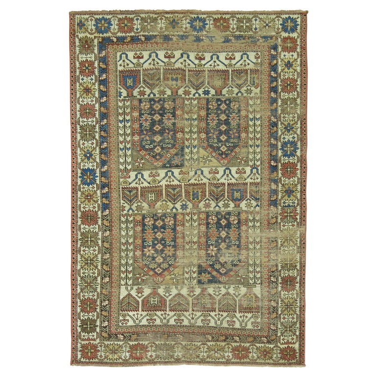 Shabby Chic Rust Colored Caucasian Rug For Sale at 1stDibs