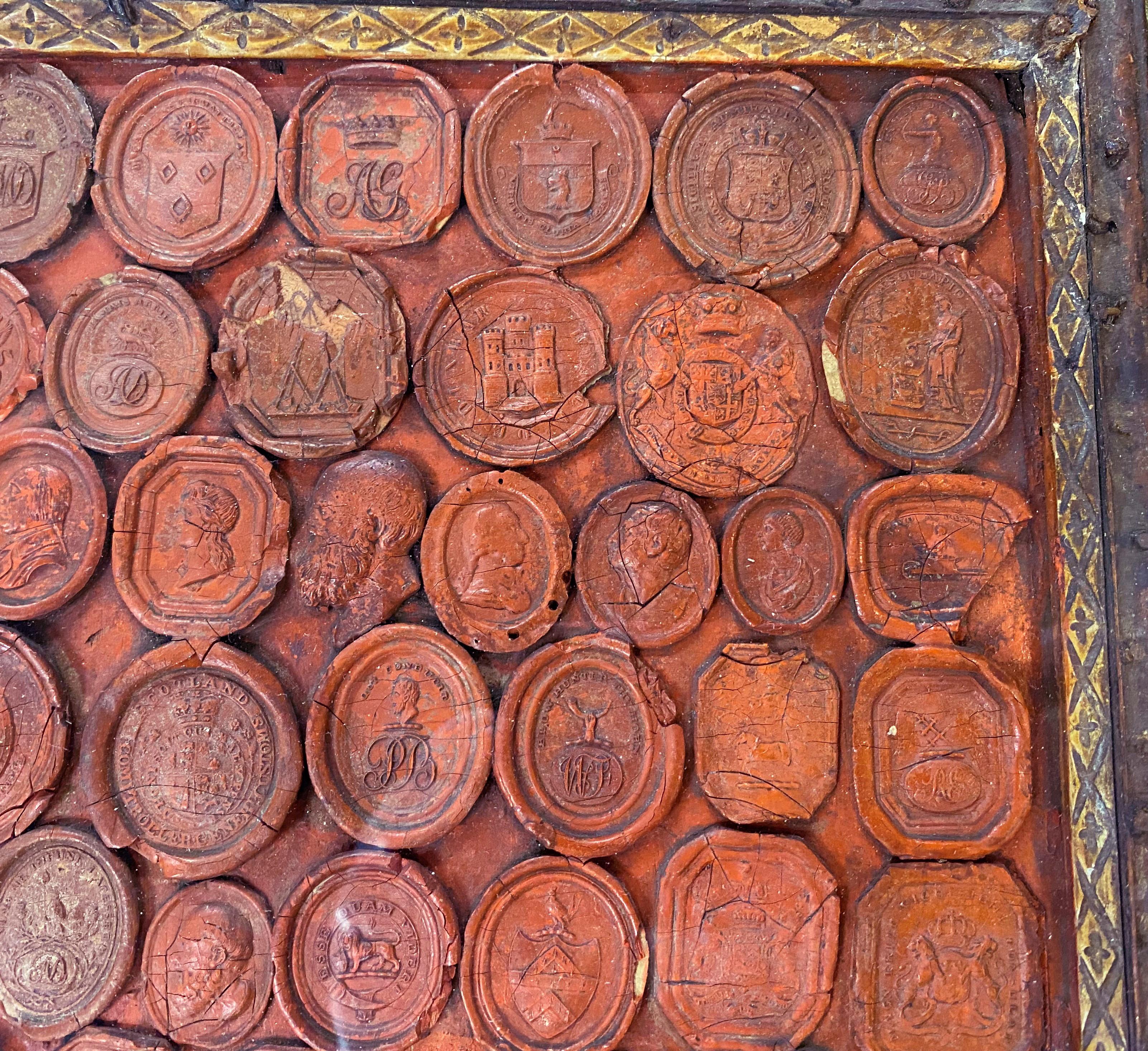 Shadow Box with a Collection of 18th Century English Wax Ring or Letter ...