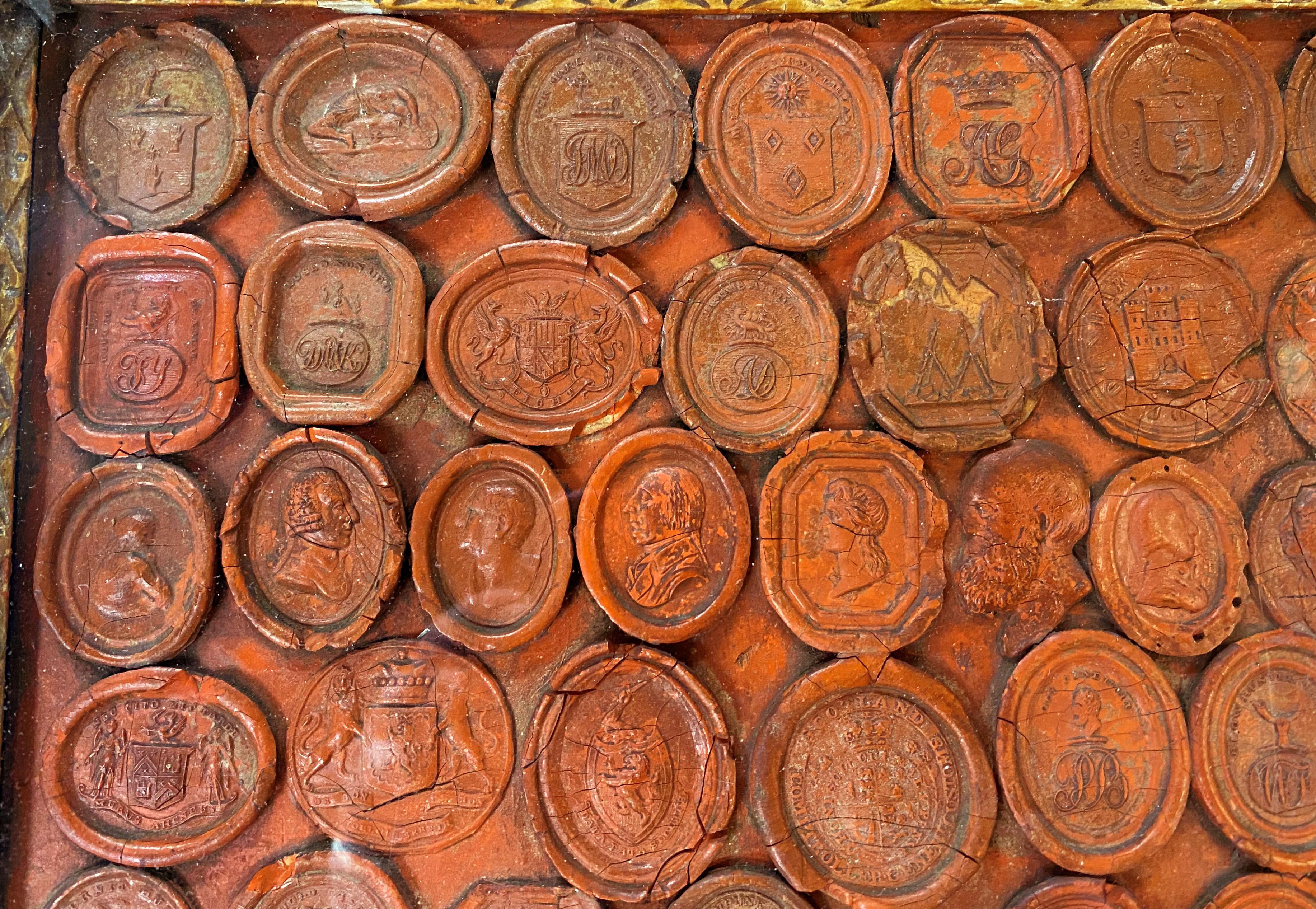 Shadow Box with a Collection of 18th Century English Wax Ring or Letter ...