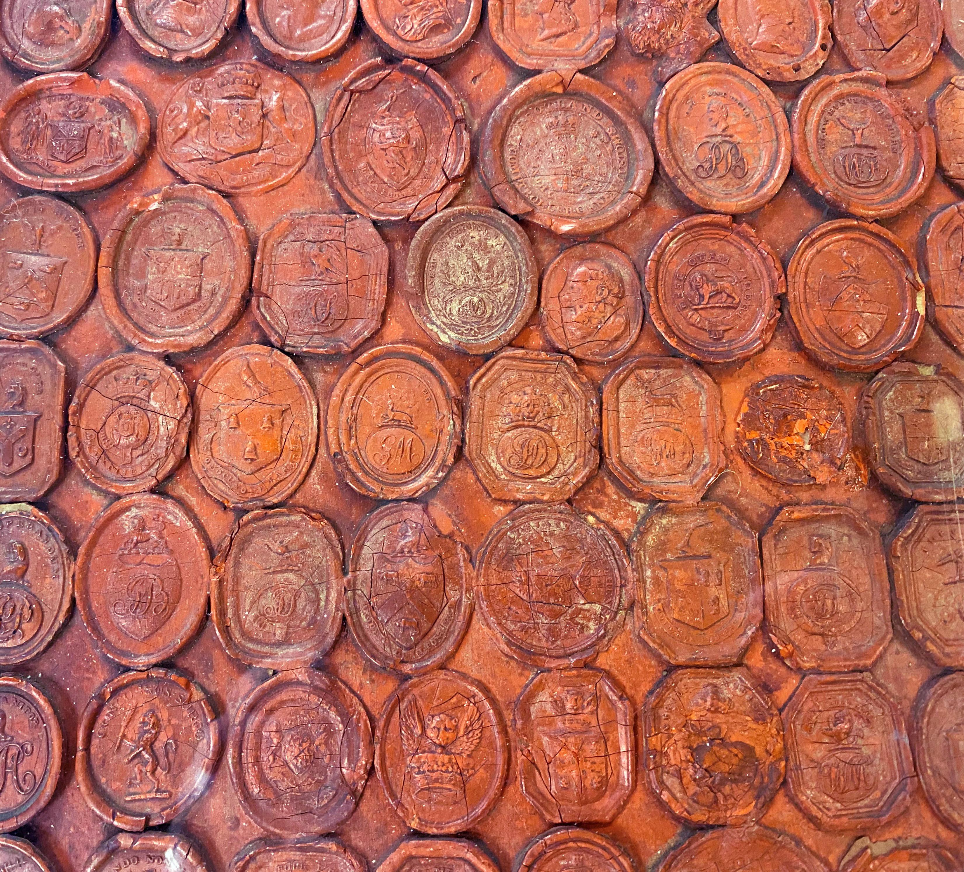 Shadow Box with a Collection of 18th Century English Wax Ring or Letter ...