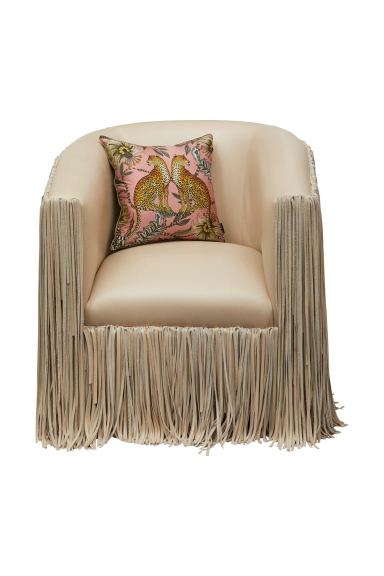 Chair - Shaggy Leather Swivel in Cream-Stone For Sale at 1stDibs