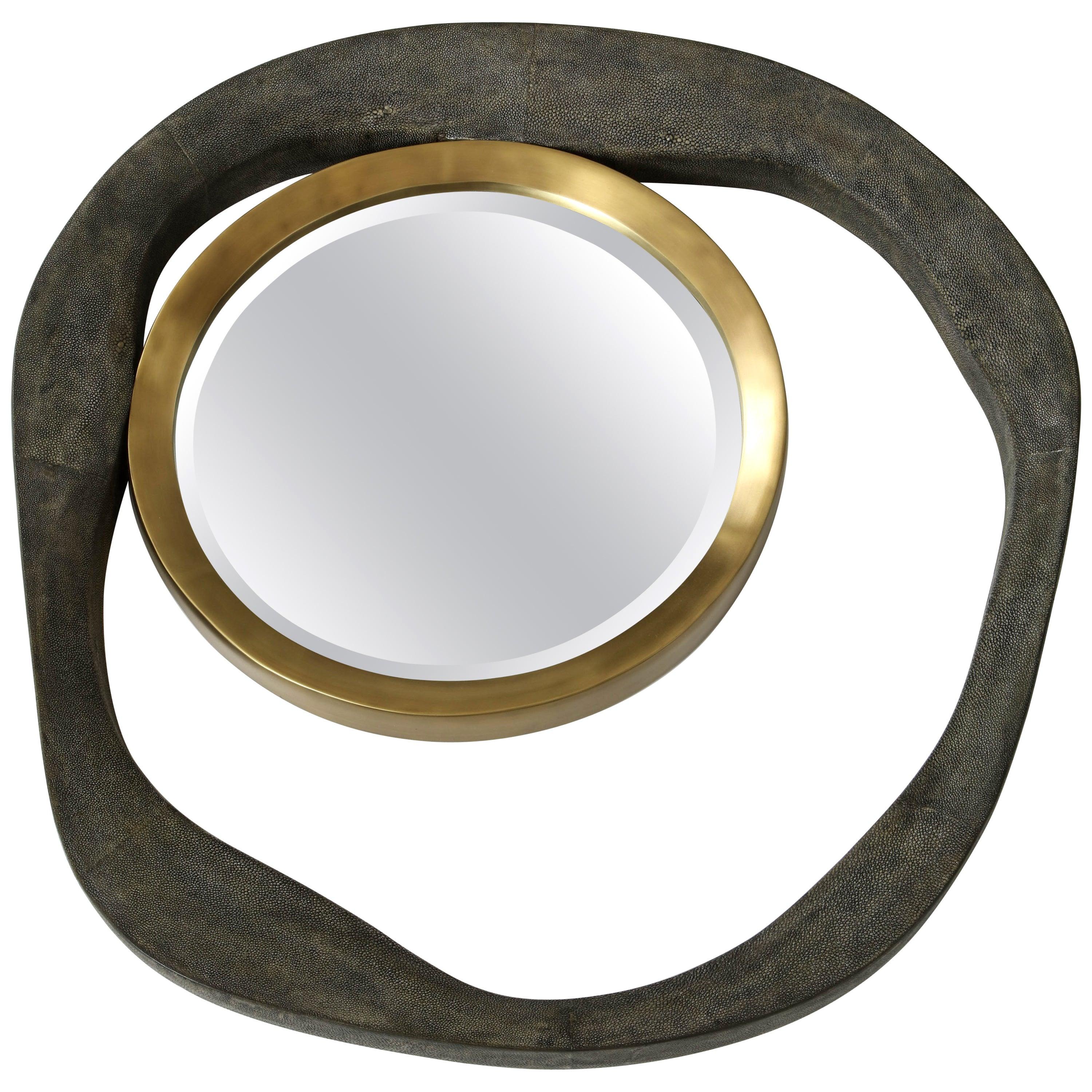 Custom Round Shagreen Mirror at 1stdibs