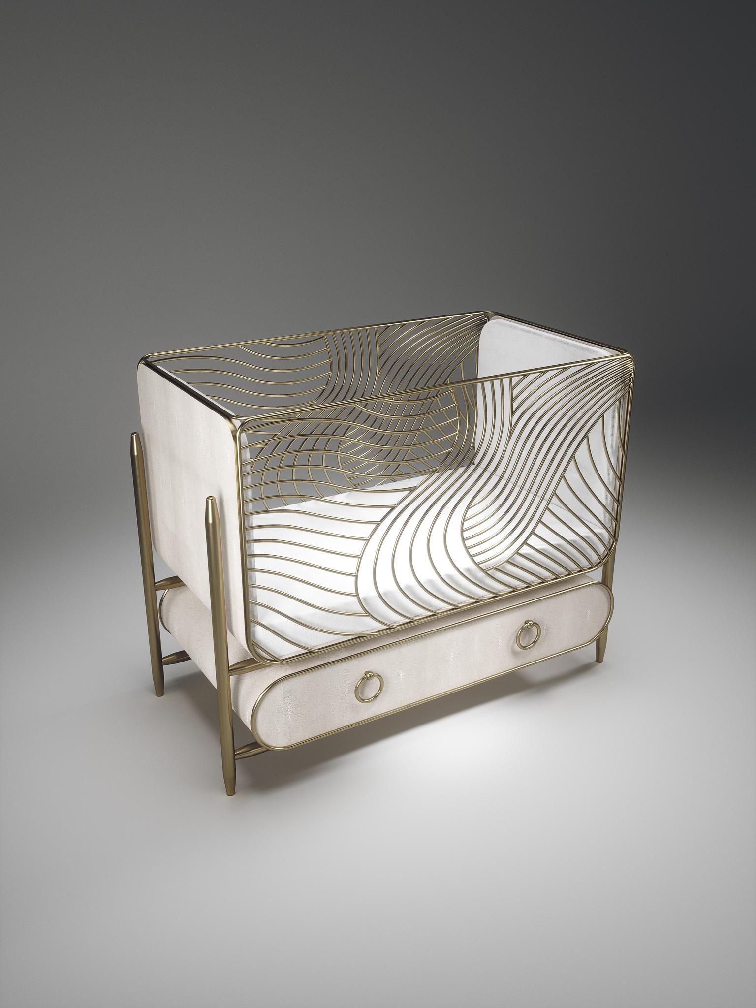 Shagreen Baby Crib with Brass Accents by Kifu Paris For Sale at 1stDibs