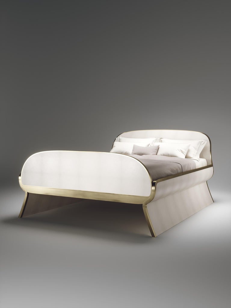 Shagreen Bed Frame with Bronze-Patina Brass Details by Kifu Paris For ...