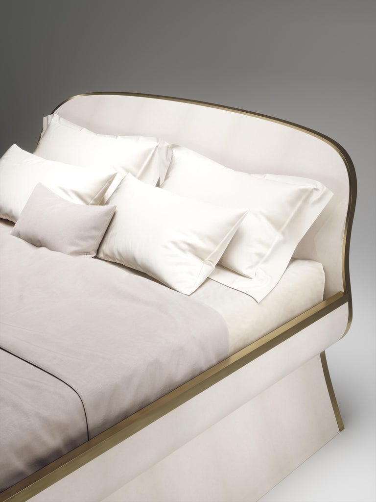 Shagreen Bed Frame with Bronze-Patina Brass Details by Kifu Paris For ...
