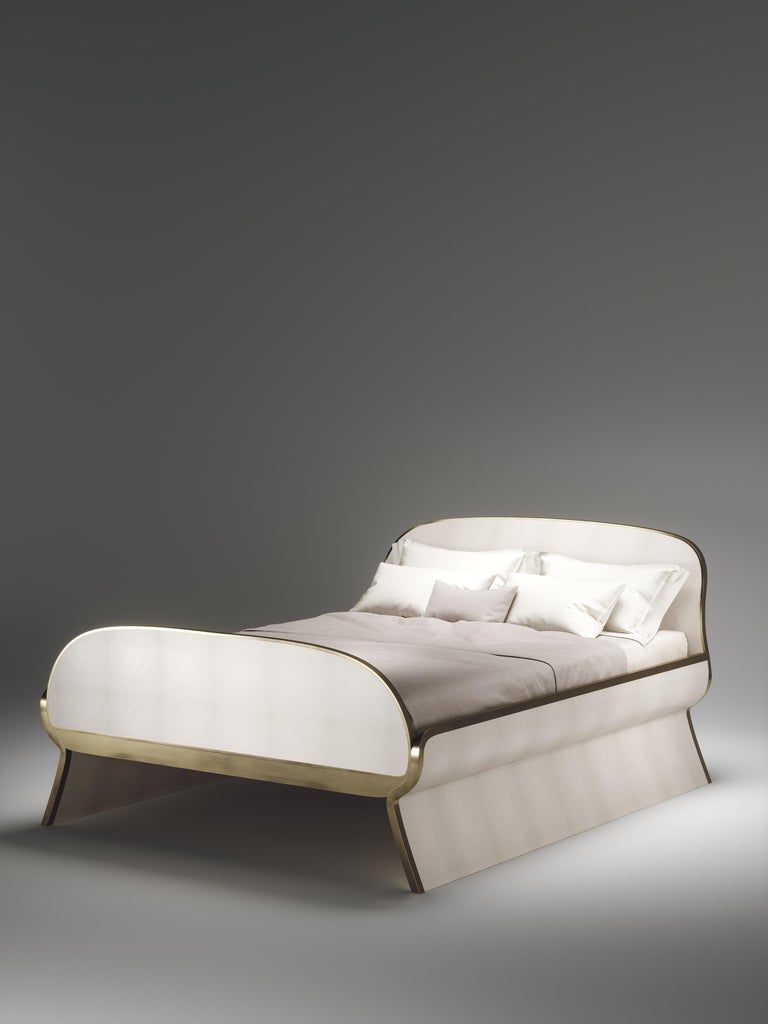 Shagreen Bed Frame with Bronze-Patina Brass Details by Kifu Paris For ...