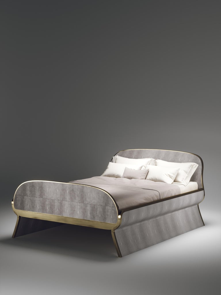 Shagreen Bed Frame with Bronze-Patina Brass Details by Kifu Paris For ...