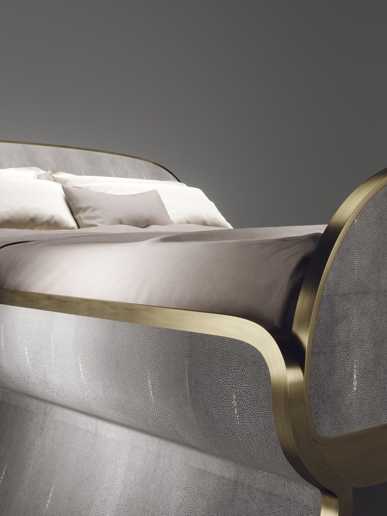 Shagreen Bed Frame with Bronze-Patina Brass Details by Kifu Paris For ...