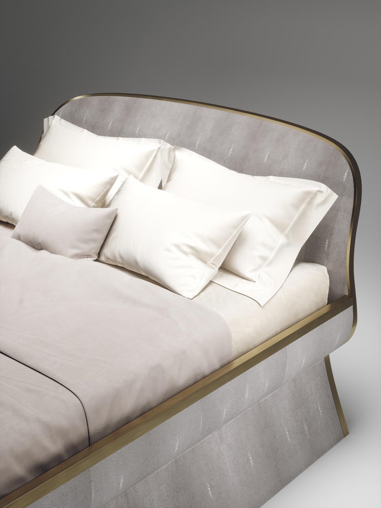 Shagreen Bed Frame with Bronze-Patina Brass Details by Kifu Paris For ...