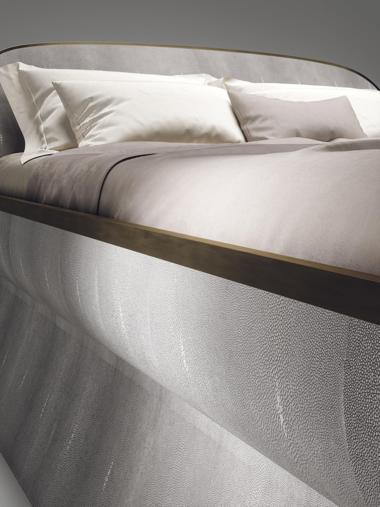 Shagreen Bed Frame with Bronze-Patina Brass Details by Kifu Paris For ...