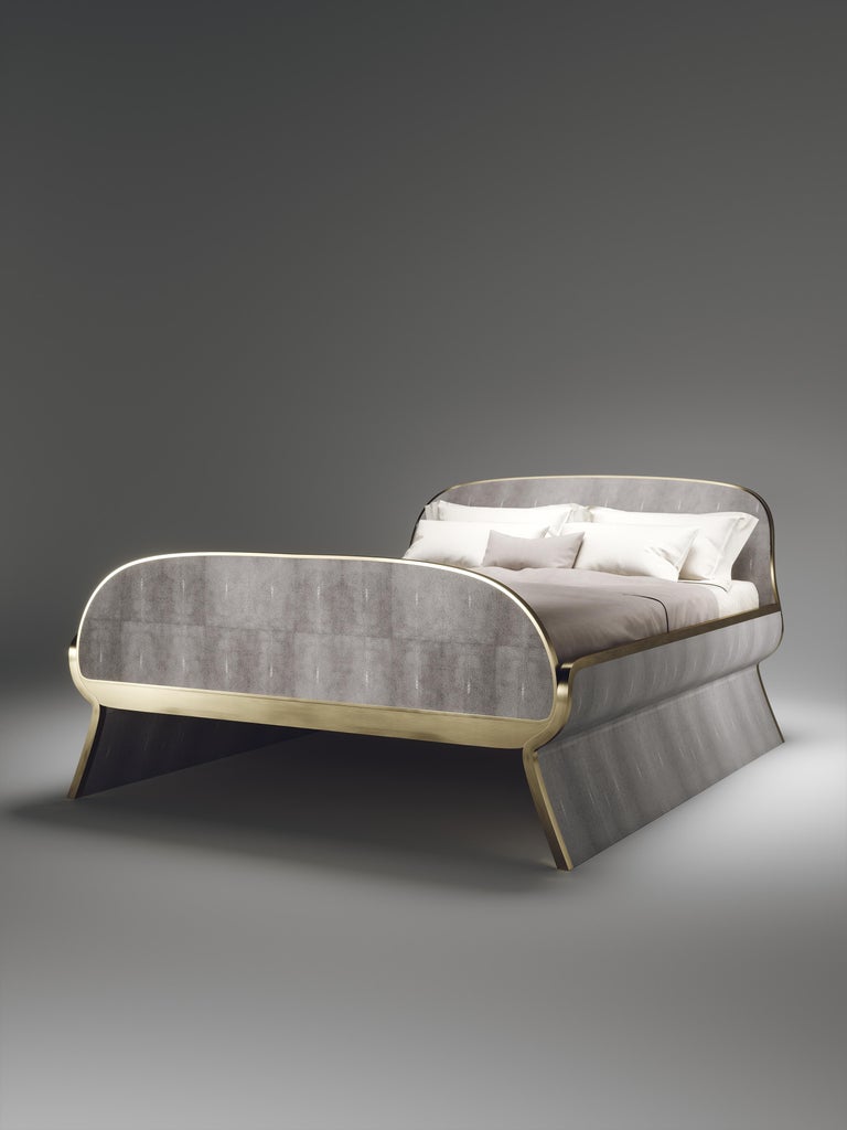 Shagreen Bed Frame with Bronze-Patina Brass Details by Kifu Paris For ...