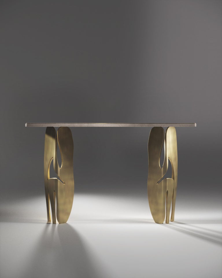 Shagreen Console with Sculptural Bronze-Patina Brass Legs by R and Y ...