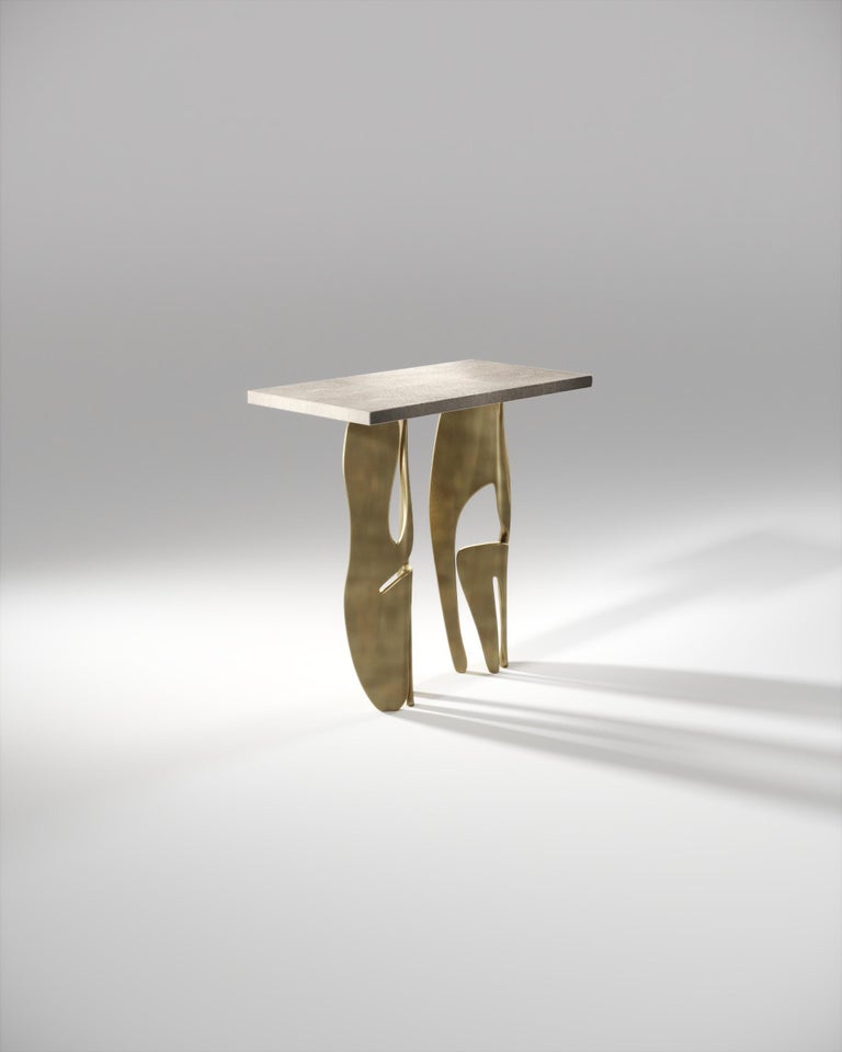 Shagreen Console with Sculptural Bronze-Patina Brass Legs by R and Y ...