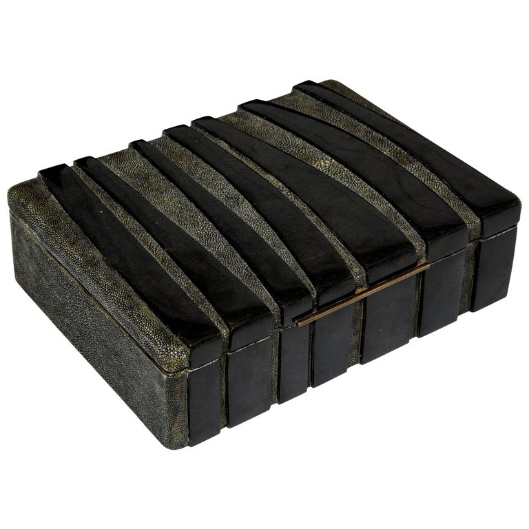 Shagreen Decorative Box, Black Shagreen and Palm Wood Details For Sale ...