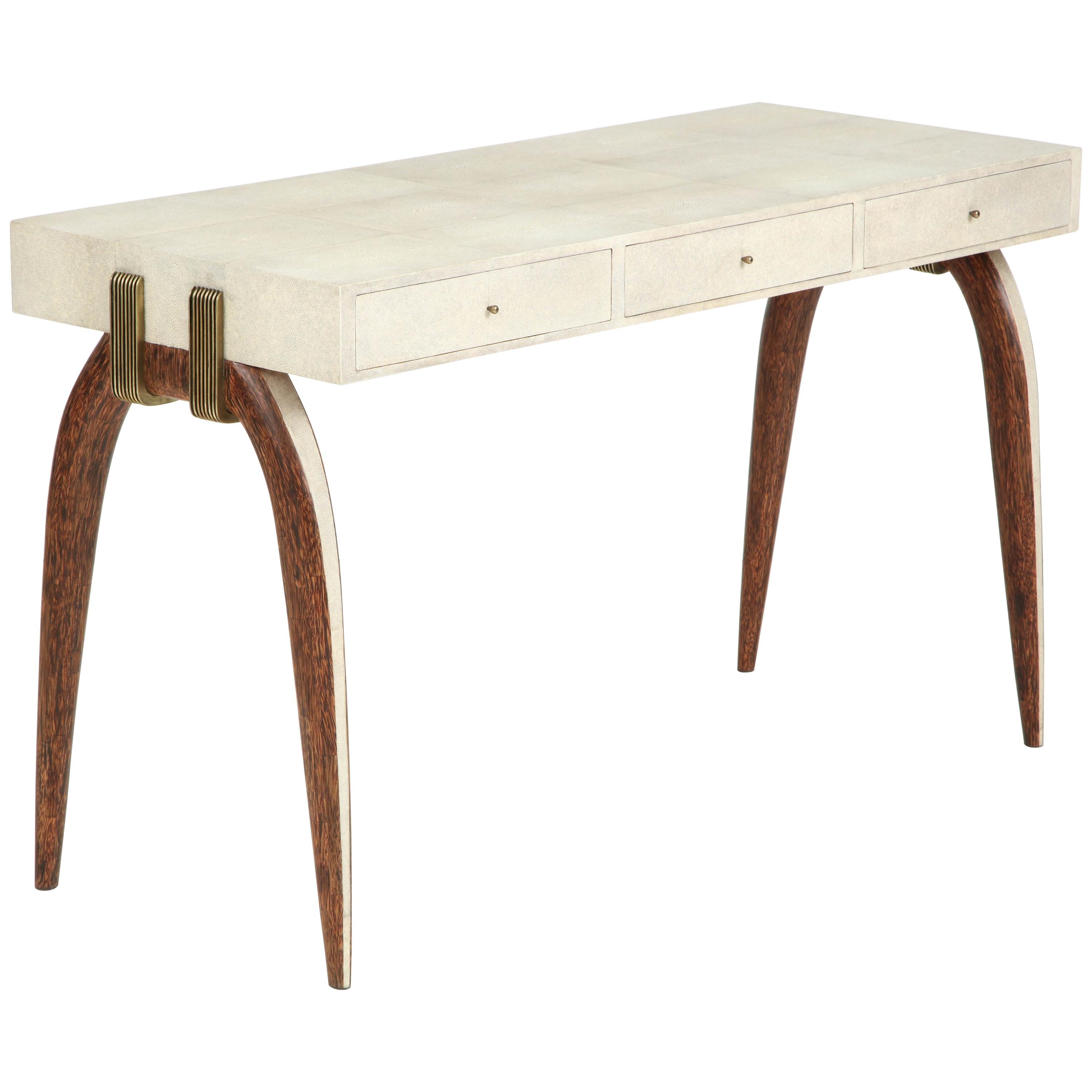 Shagreen Desk With Bronze and Palm Wood Details at 1stDibs