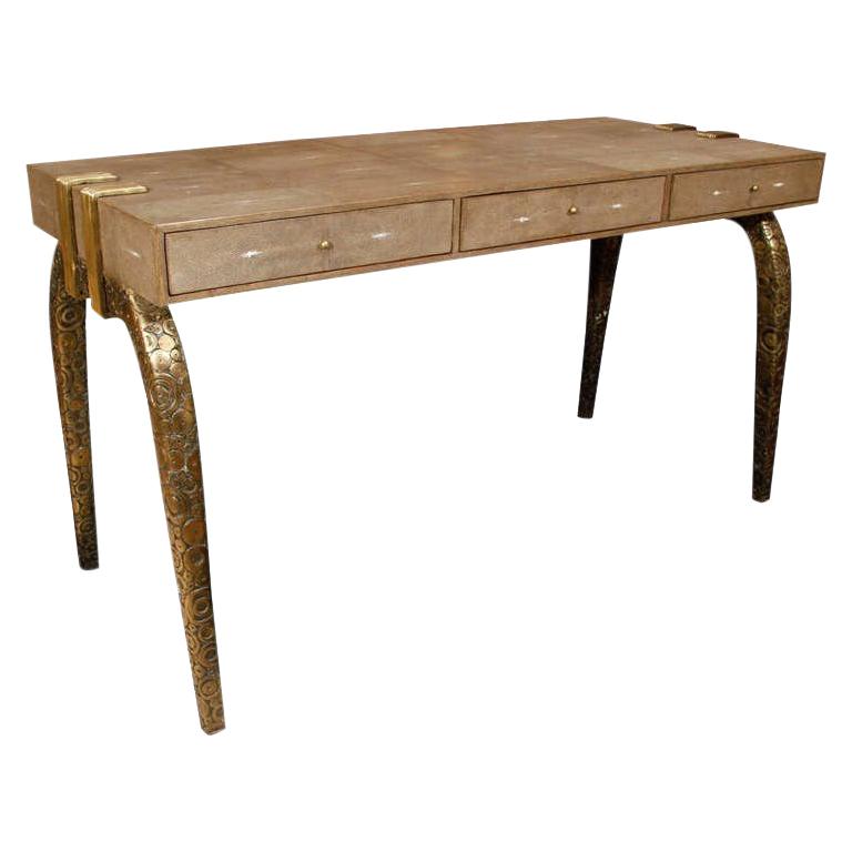 Double Stacked Writing Desk in Cream Shagreen by R&Y Augousti For Sale ...