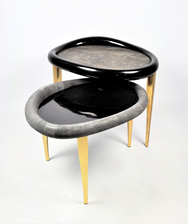 Shagreen Nesting Tables with Shell Marquetry and Parchment feet by ...