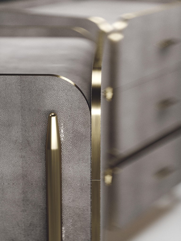 Shagreen Night Stand with Brass Accents by Kifu Paris For Sale at 1stDibs
