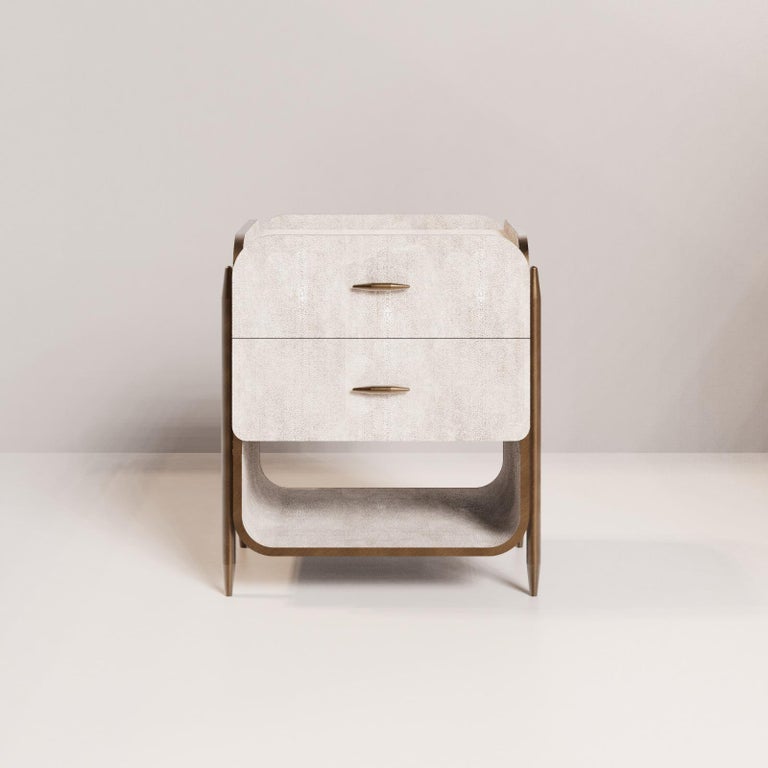 Shagreen Night Stand with Brass Accents by Kifu Paris For Sale at 1stDibs