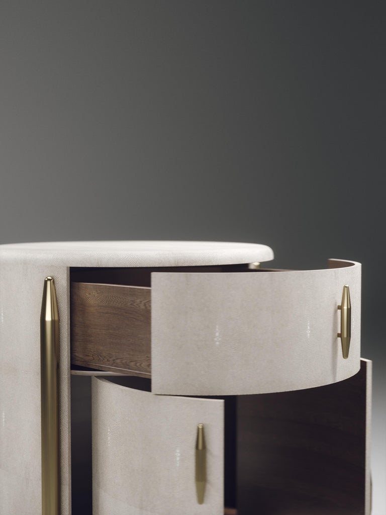 Shagreen Night Stand with Brass Accents by Kifu Paris For Sale at 1stDibs
