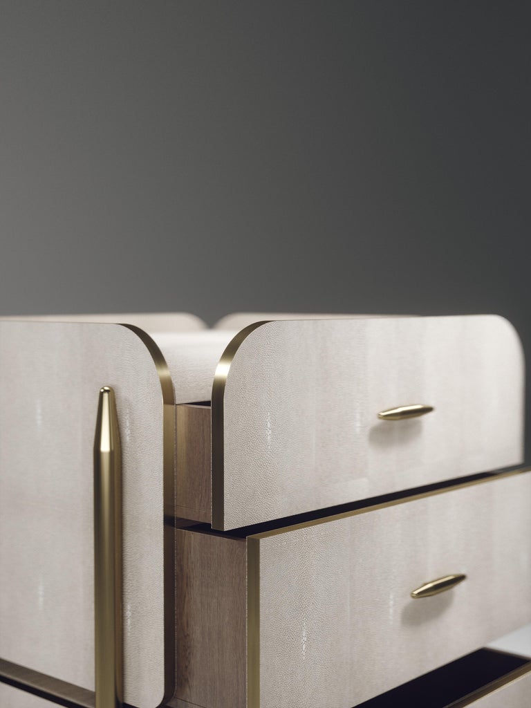 Shagreen Night Stand with Brass Accents by Kifu Paris For Sale at 1stDibs