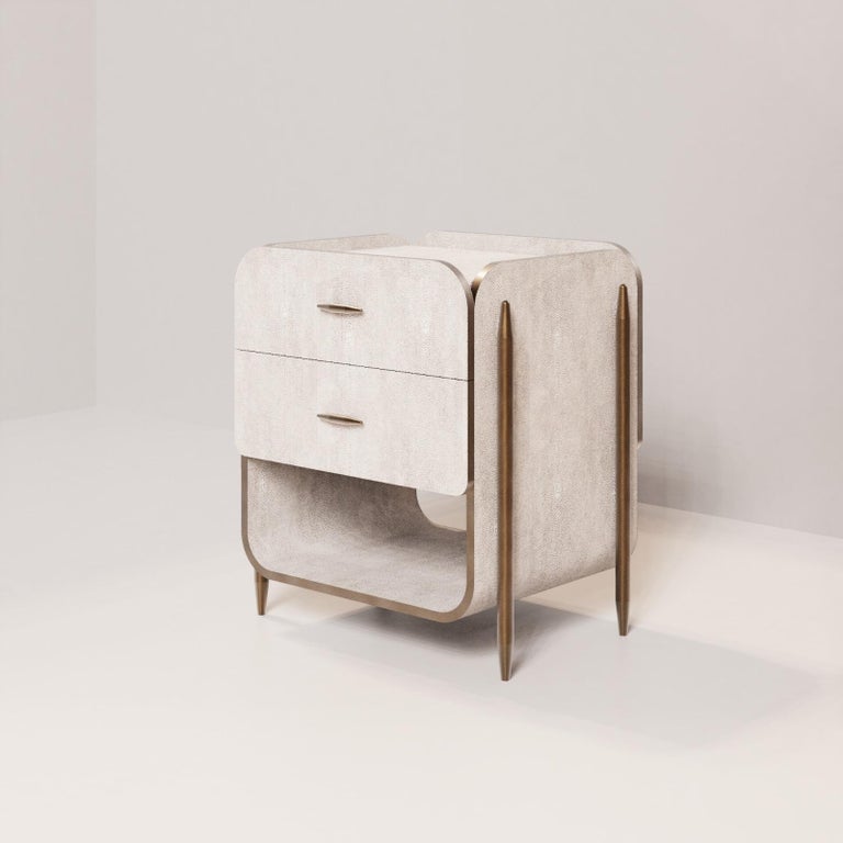 Shagreen Night Stand with Brass Accents by Kifu Paris For Sale at 1stDibs