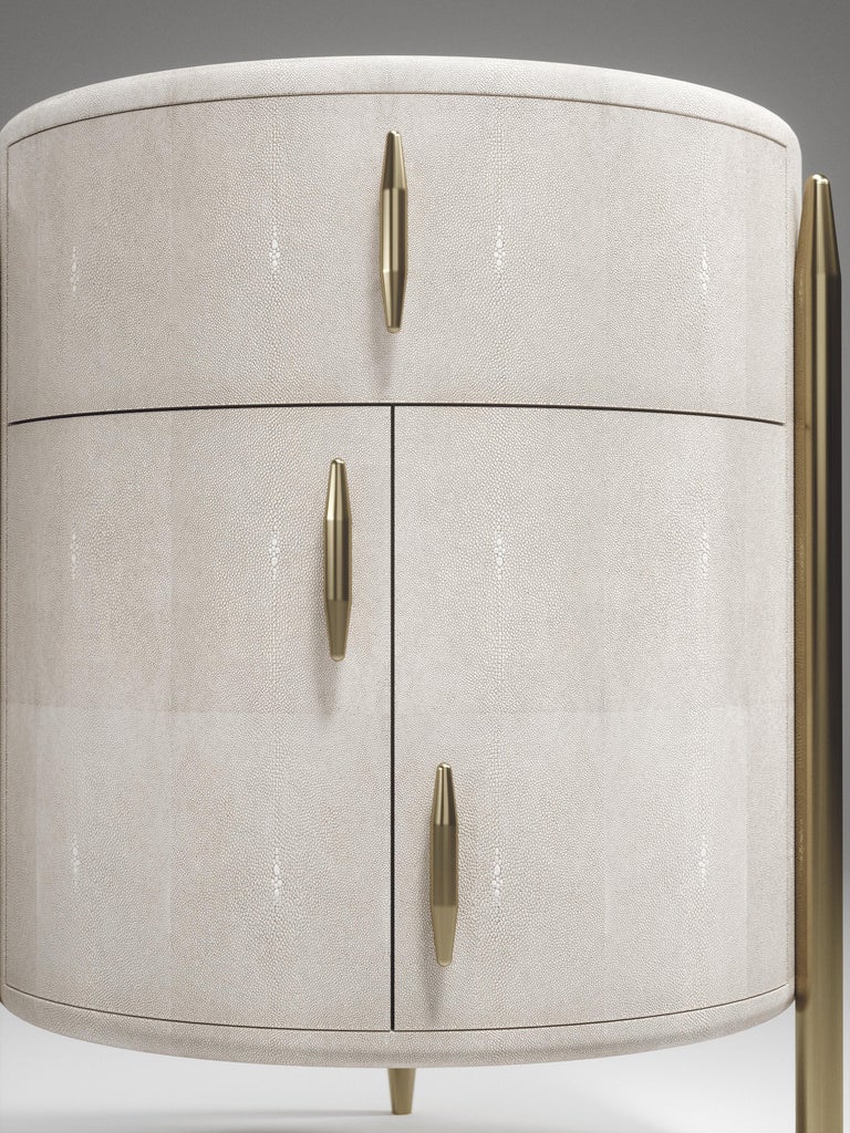 Shagreen Night Stand with Brass Accents by Kifu Paris For Sale at 1stDibs