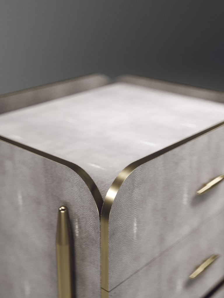 Shagreen Night Stand with Brass Accents by Kifu Paris For Sale at 1stDibs